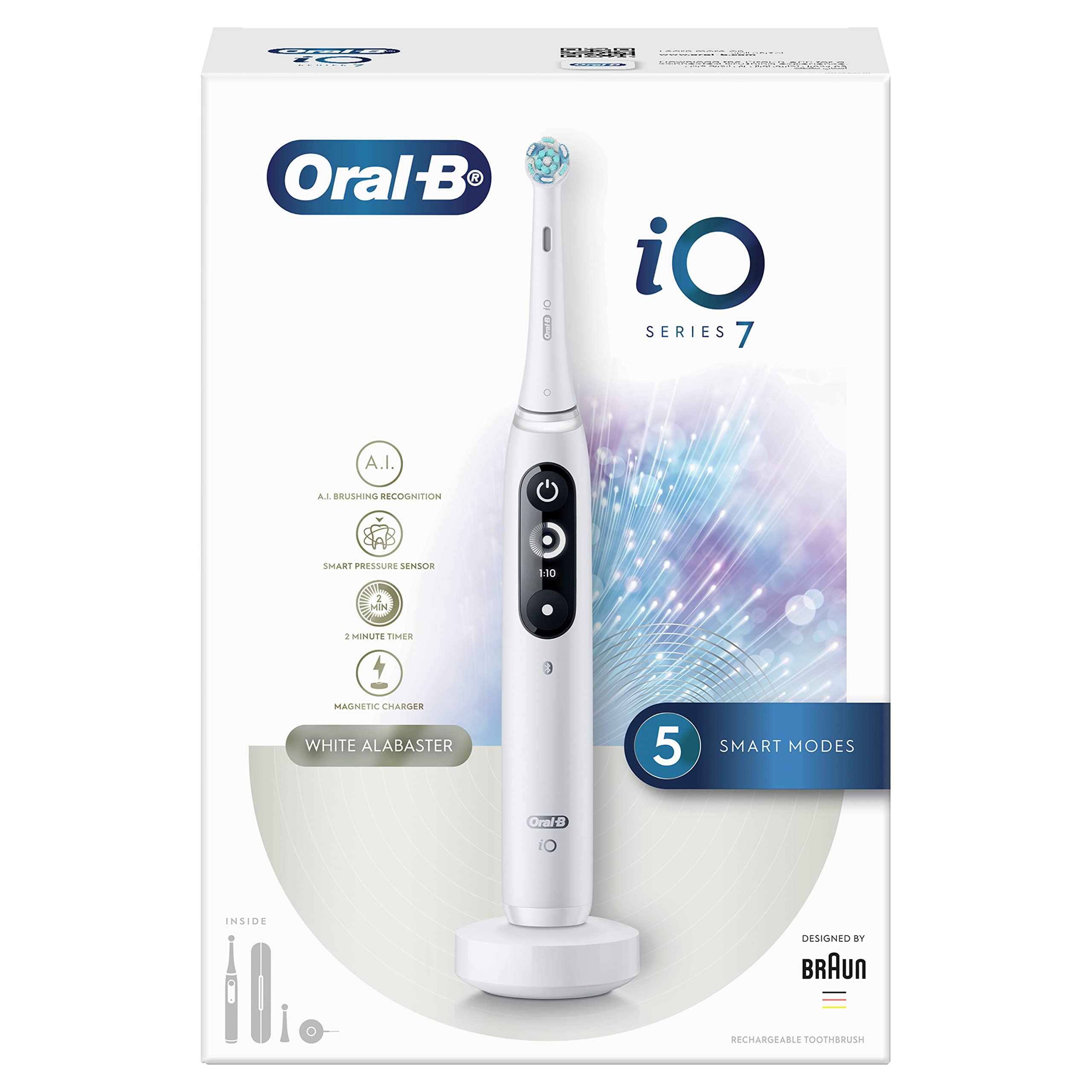 Oral-B iO7 Electric Rechargeable Toothbrush, 1 White handle with revol