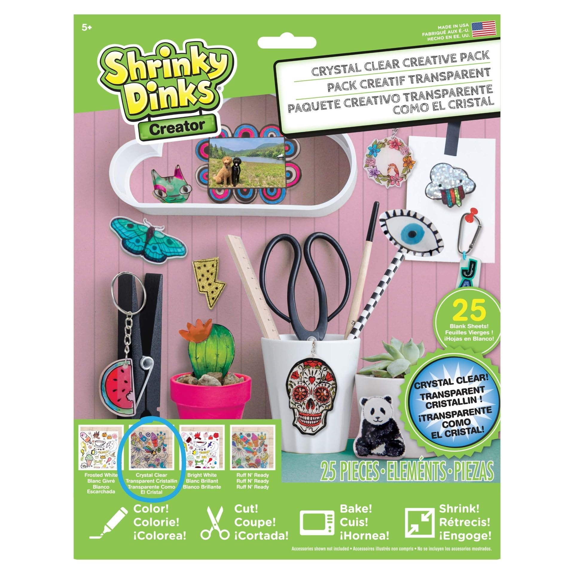 Just Play Shrinky Dinks Creative Pack, 25 Sheets Crystal Clear, Kids A
