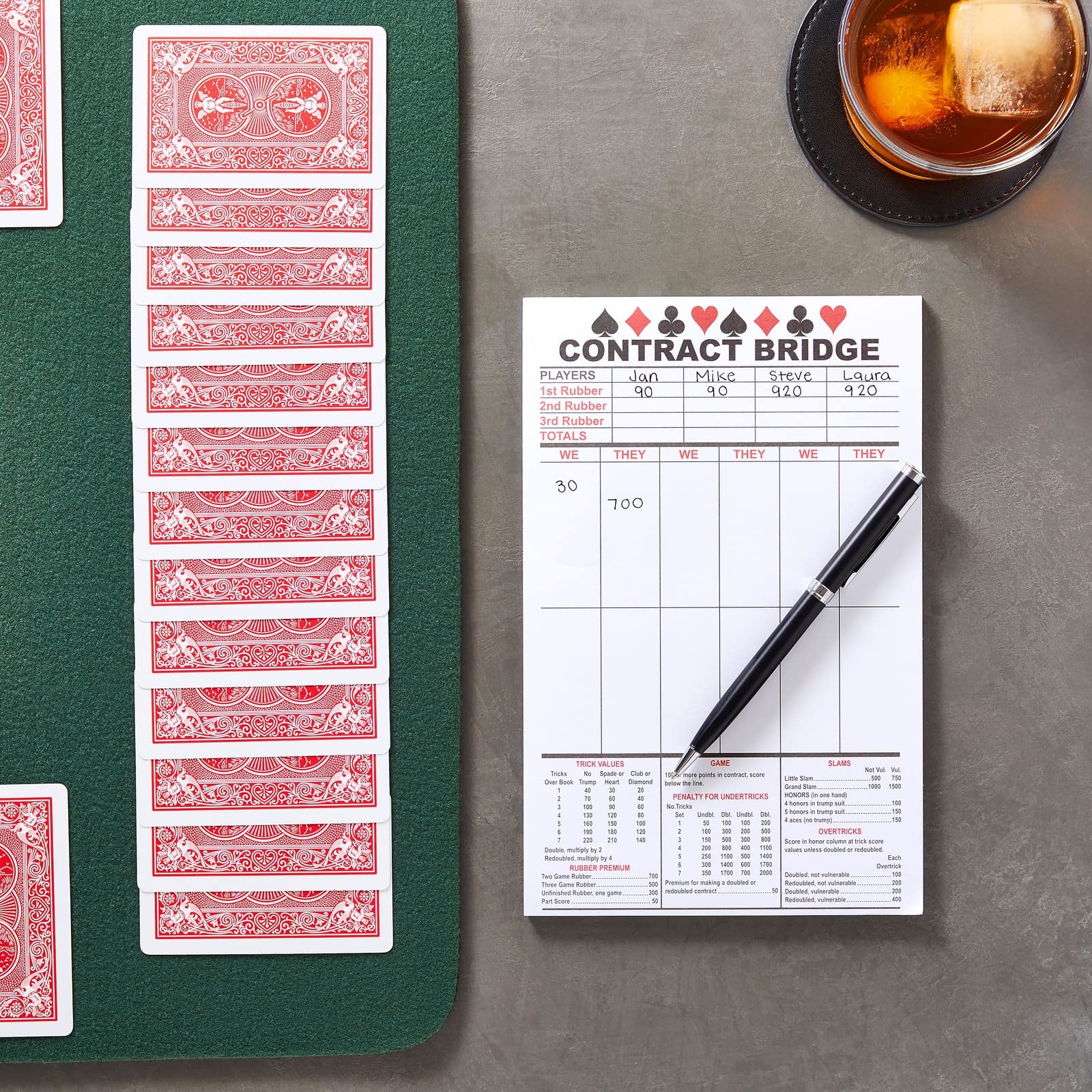Best Paper Greetings Bridge Score Cards with Trick Values (Pack of 5,
